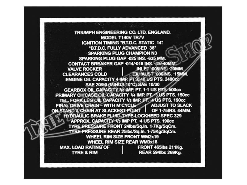 Triumph Under Seat Specification Decal 60-4281