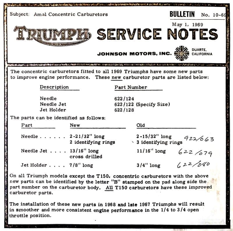 Amal Concentric Carbs For Brit Bikes -Service Bulletin 10 - 69 - Easy Guide