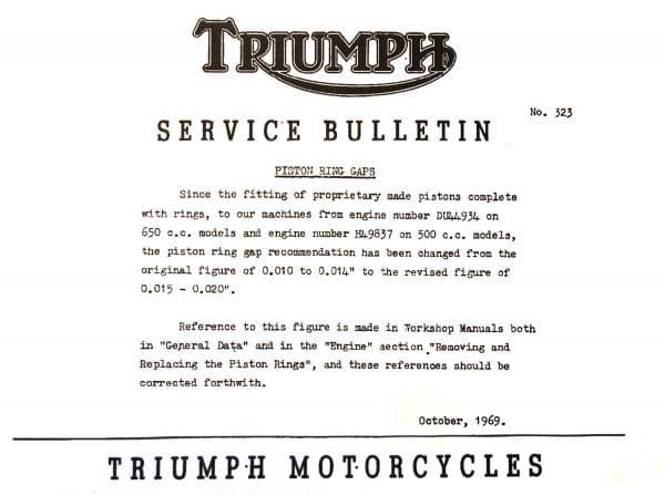 Triumph service bulletin piston ring replacement