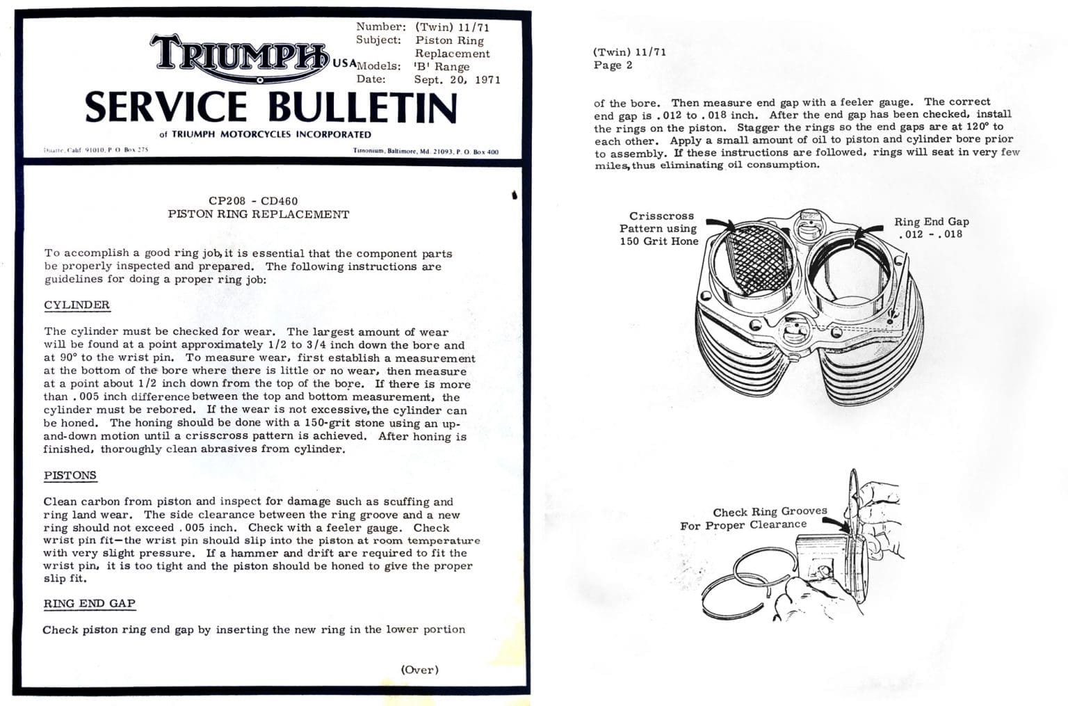 Triumph Service Bulletin Piston Ring Replacement