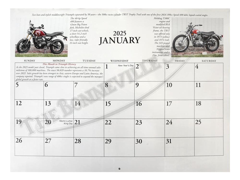Buy 2025 Triumph Calendar PN# TBS-CALENDAR - Call +1-720-570-7884