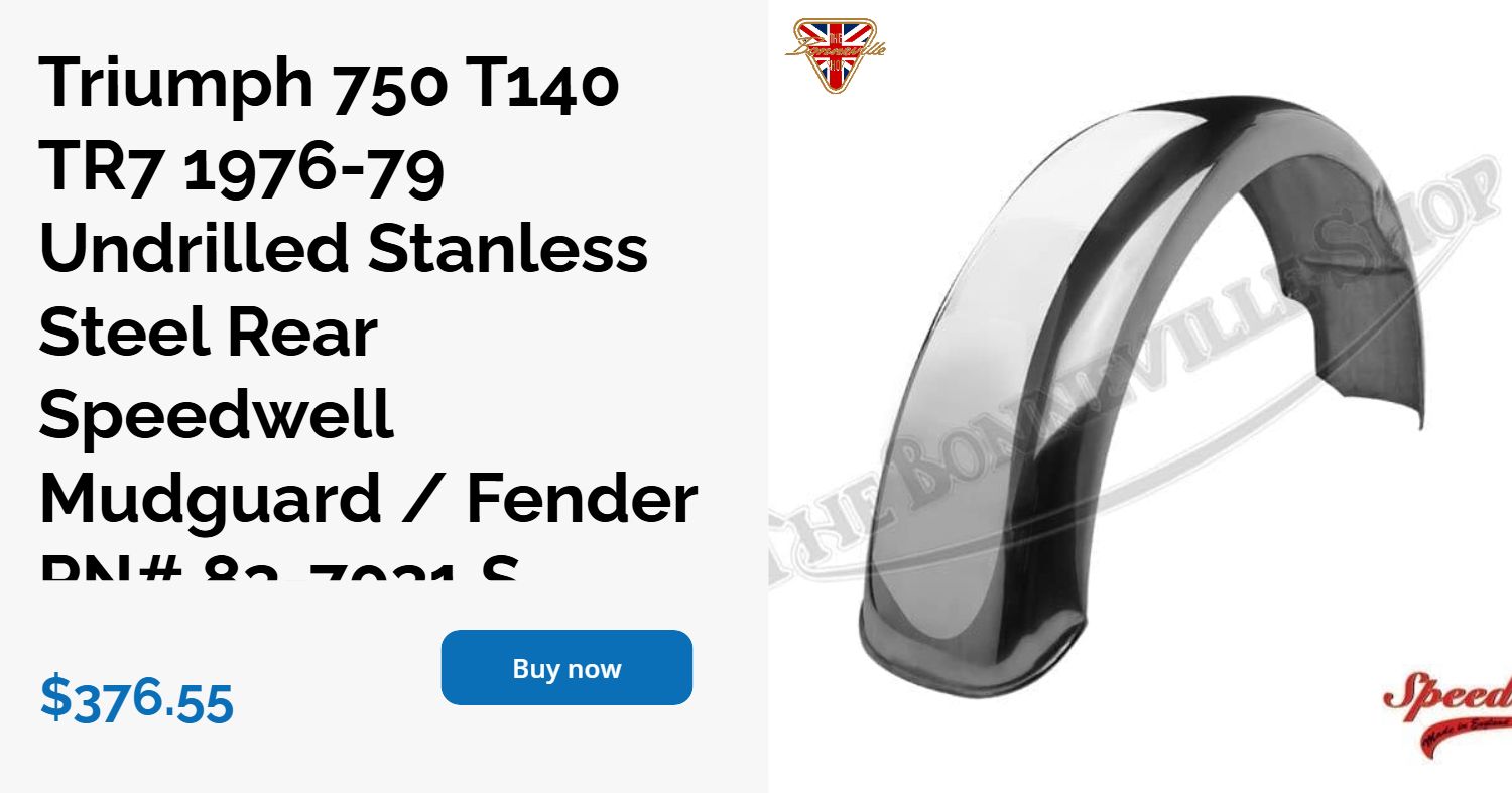 Triumph 750 T140 TR7 1976-79 Undrilled Rear Speedwell Fender-Buy Online ...