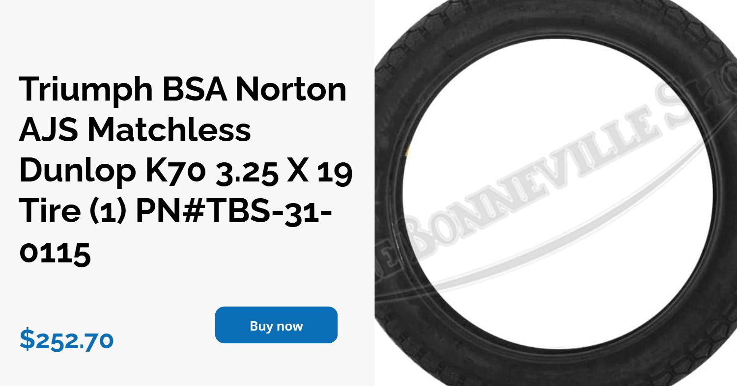 Dunlop K70 3.25-19 Tire Triumph BSA Norton AJS Matchless 3.25 X 19 Tire ...