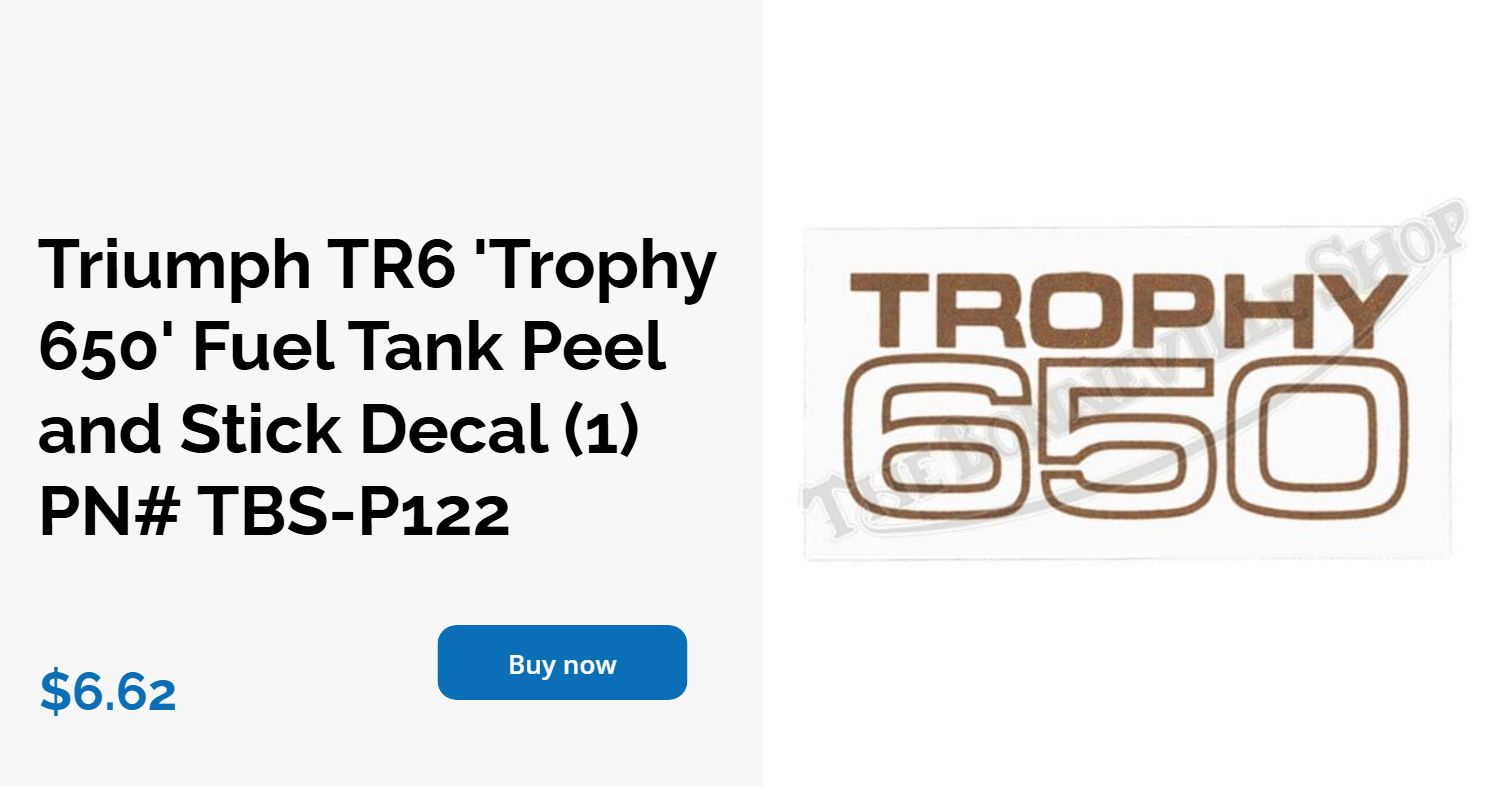 Triumph TR6 'Trophy 650' Fuel Tank Peel And Stick Decal